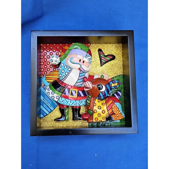 Romero Britto | Holiday | Romero Britto Rudolph Santa 3d Pop Art Block ...